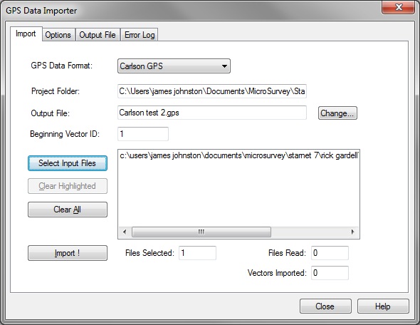 Importing Carlson Vectors from the rw5 file - MicroSurvey