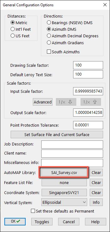 MicroSurvey System Defaults - MicroSurvey